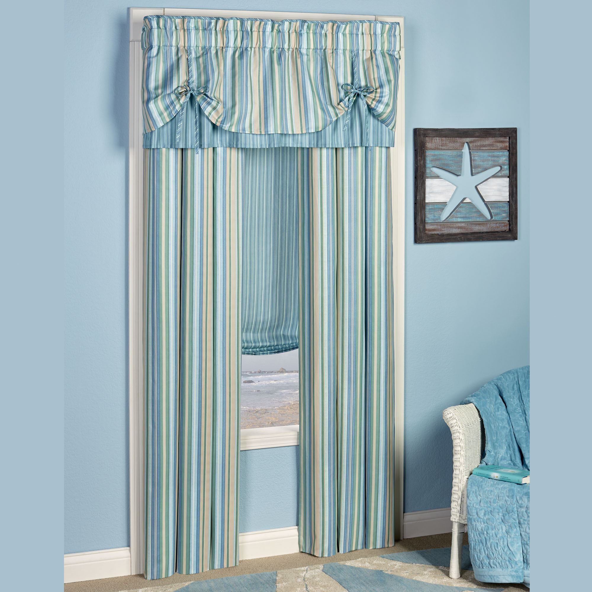 Clearwater Coastal Cool Blue Tones Layered Tie Valance 60 x 18 ...