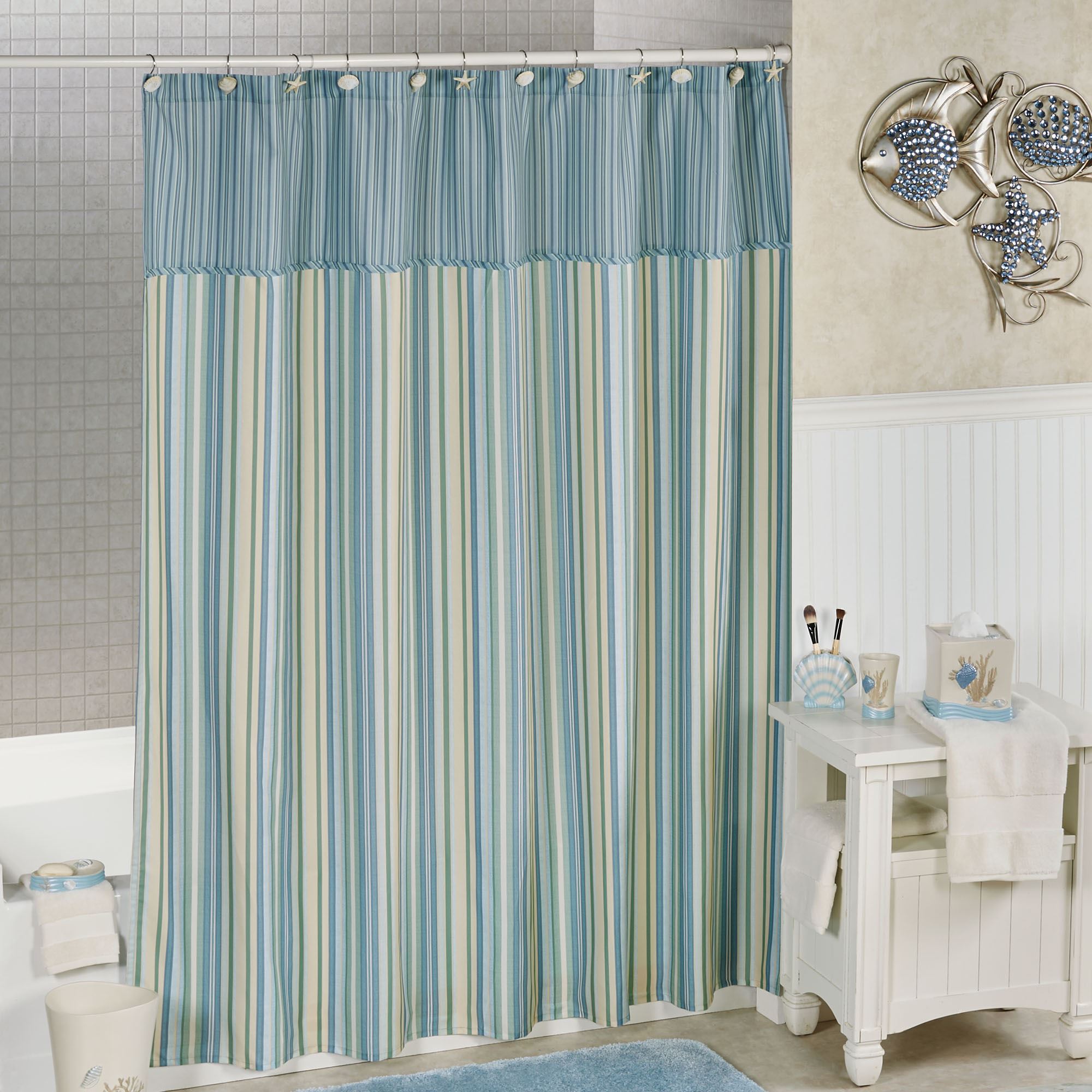 Mainstays Blue Berkshire Stripe 15-Piece 70x70 Microfiber Shower ...
