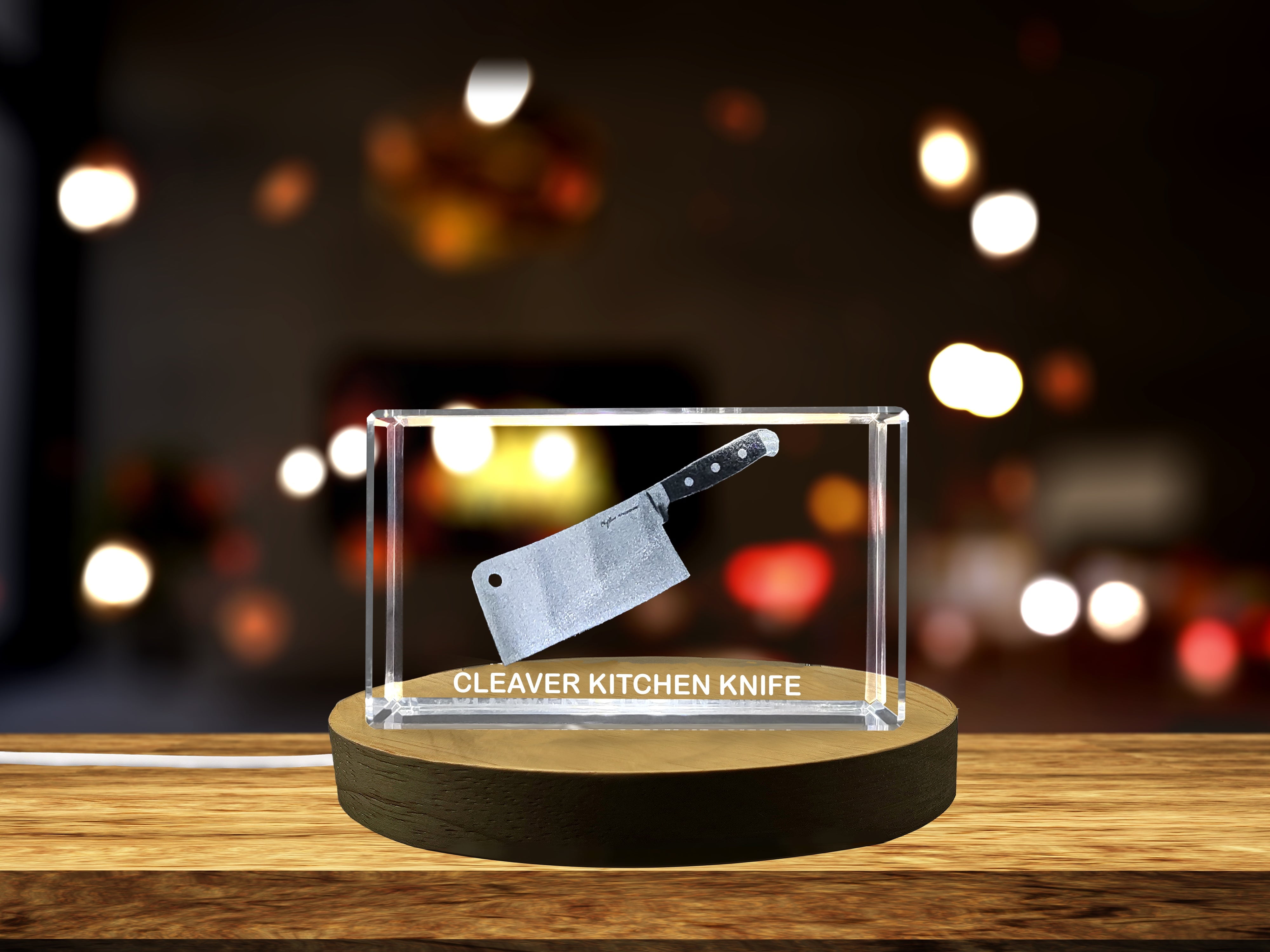 Cleaver Kitchen Knife Immortalized in 3D Engraved Crystal A&B Crystal ...