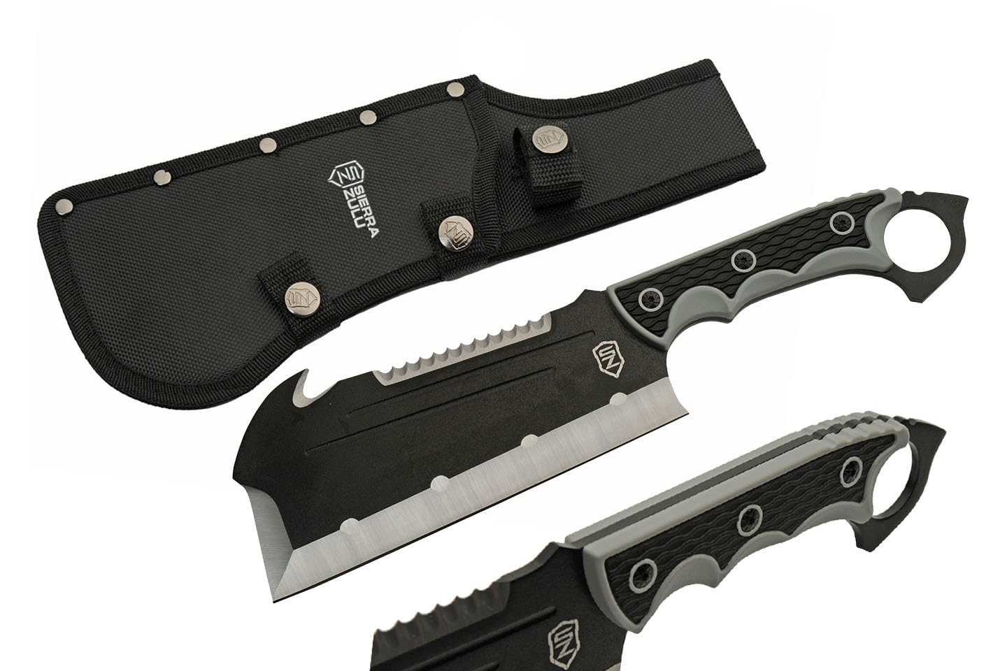 Cleaver Knife 7.5" Blade, Black Powder-Coated Finish, Serrated Back ...
