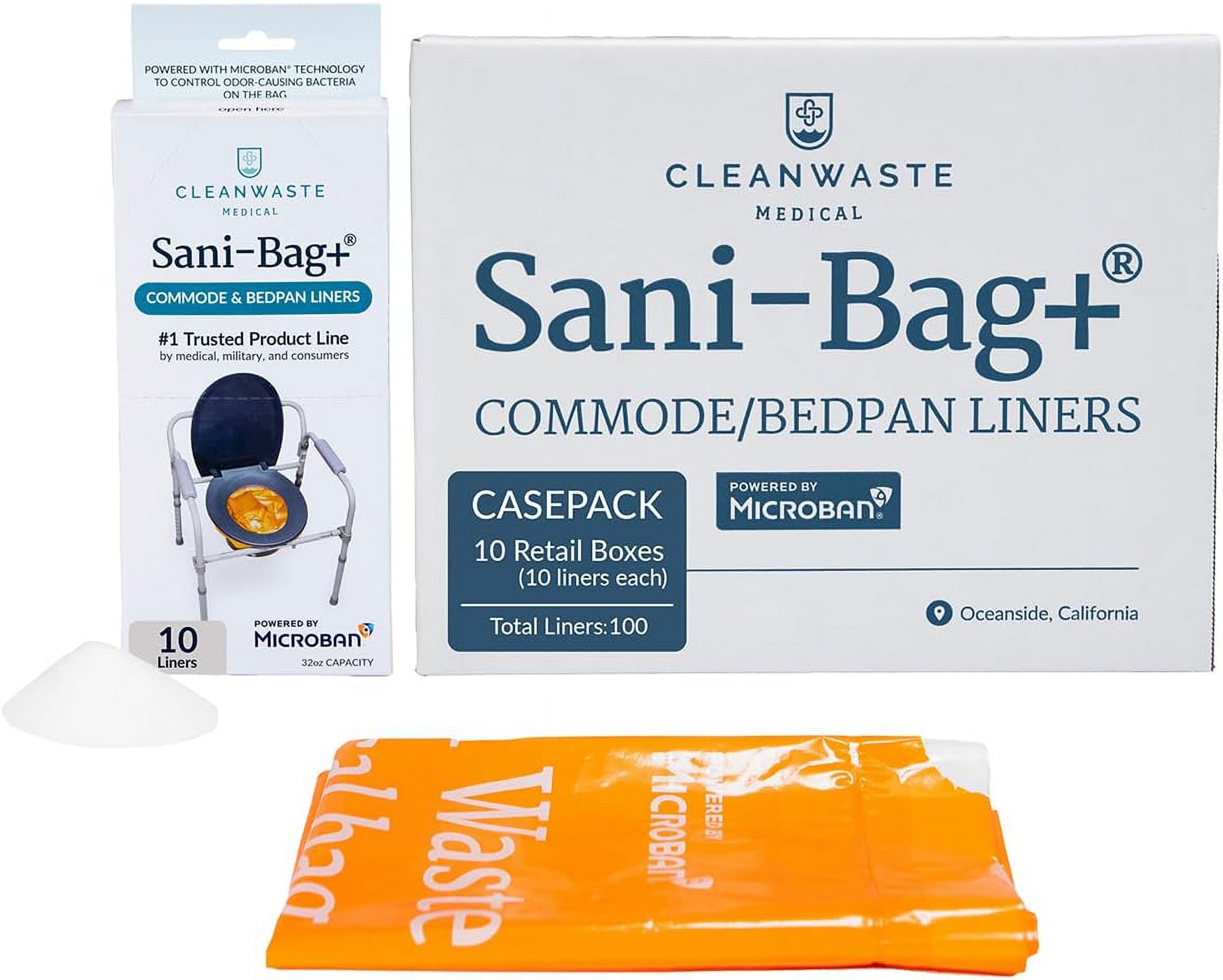 Cleanwaste Medical Grade Sani-Bag+ Commode Liners with Microban ...