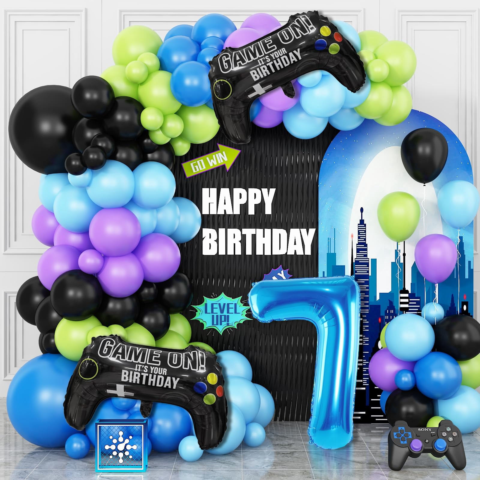 Cledeco 7th Birthday FEV6 Video Game Balloons Arch Kit, 104pcs Blue ...