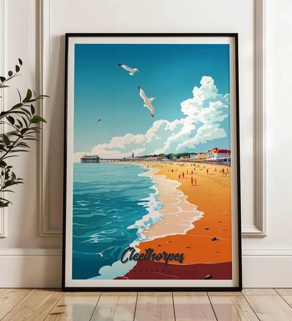 Cleethorpes Travel Poster, England Wall Art Print, Illustration Poster ...