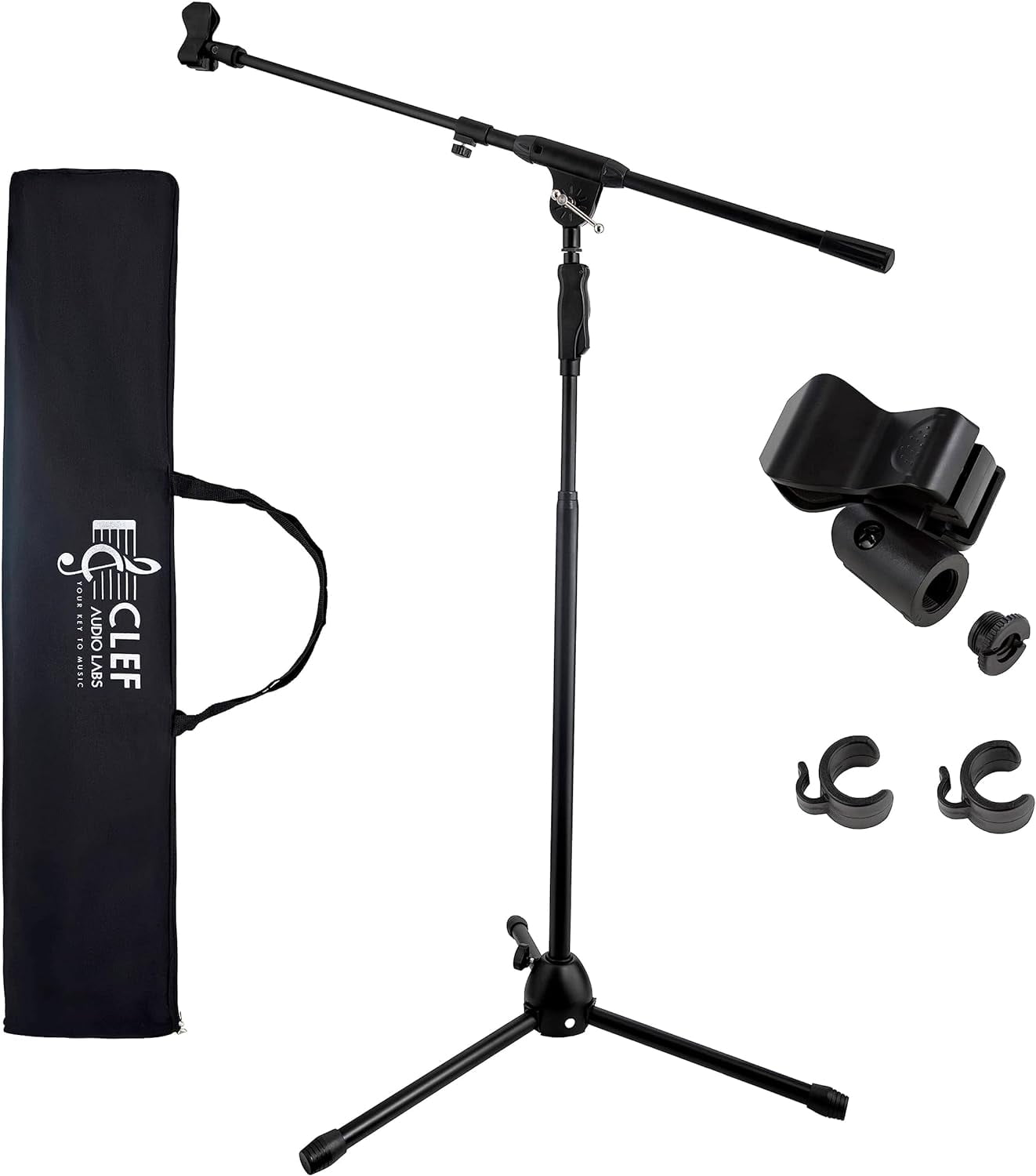 Clef Audio Labs Heavy Duty Mic Stand w/ Adjustable Height via Single ...