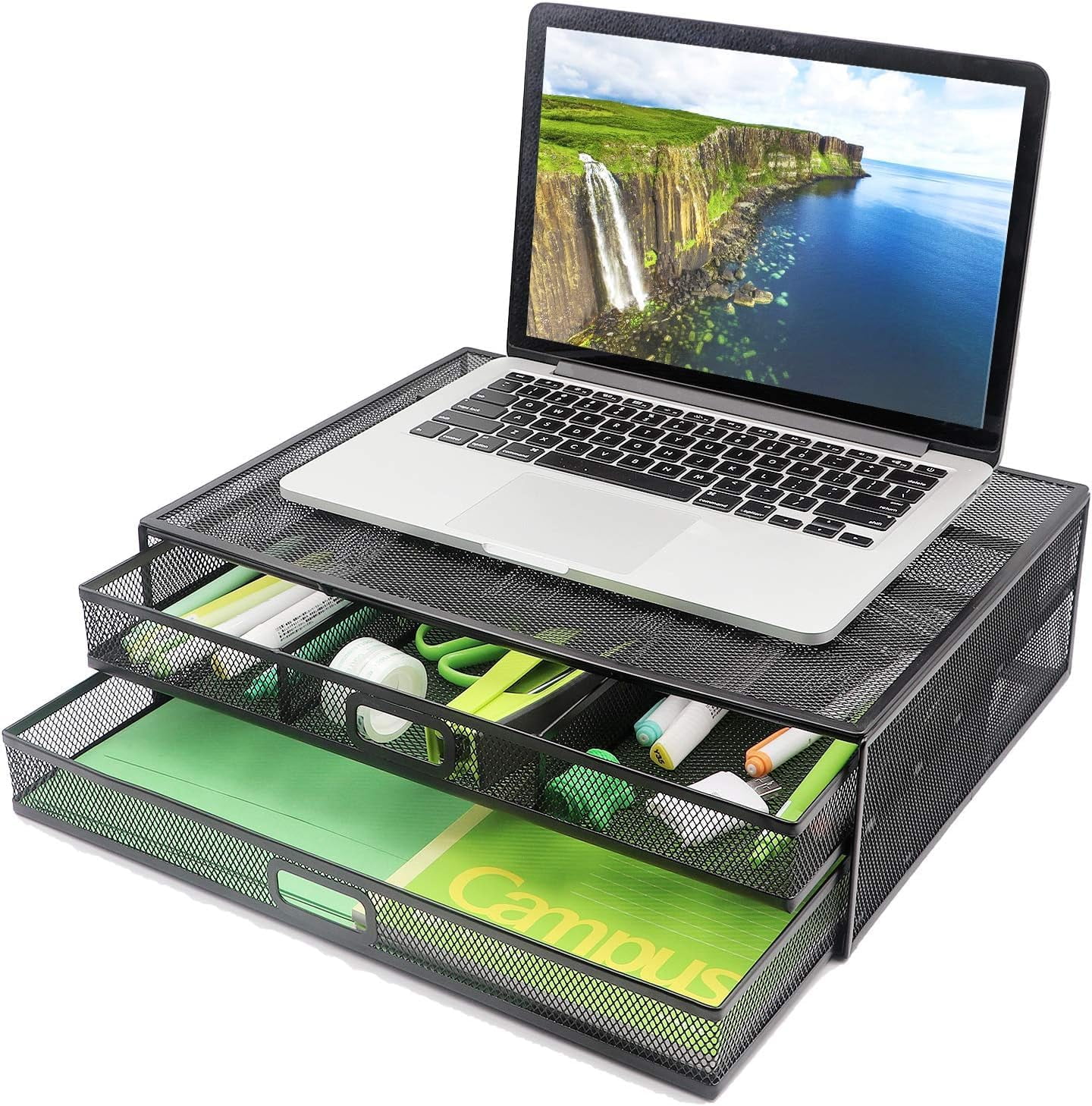 Clefairy Computer Monitor Stand with Drawers Metal Mesh Riser and ...