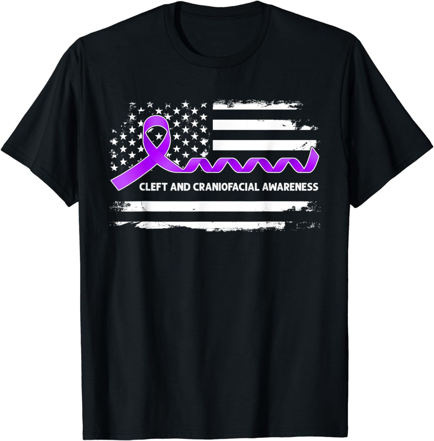 Cleft and Craniofacial Awareness American Flag Purple Ribbon T-Shirt ...