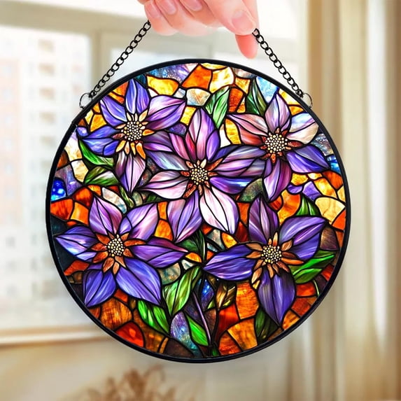 Clematis Flower- Style 2 Stained Glass Suncatcher Window Hanging Plant ...