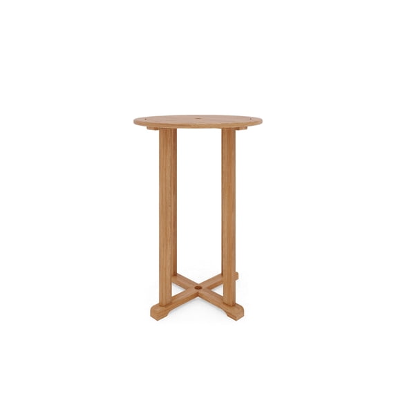 Clement Round Teak Outdoor Bar Height Bistro Table with Umbrella Hole ...