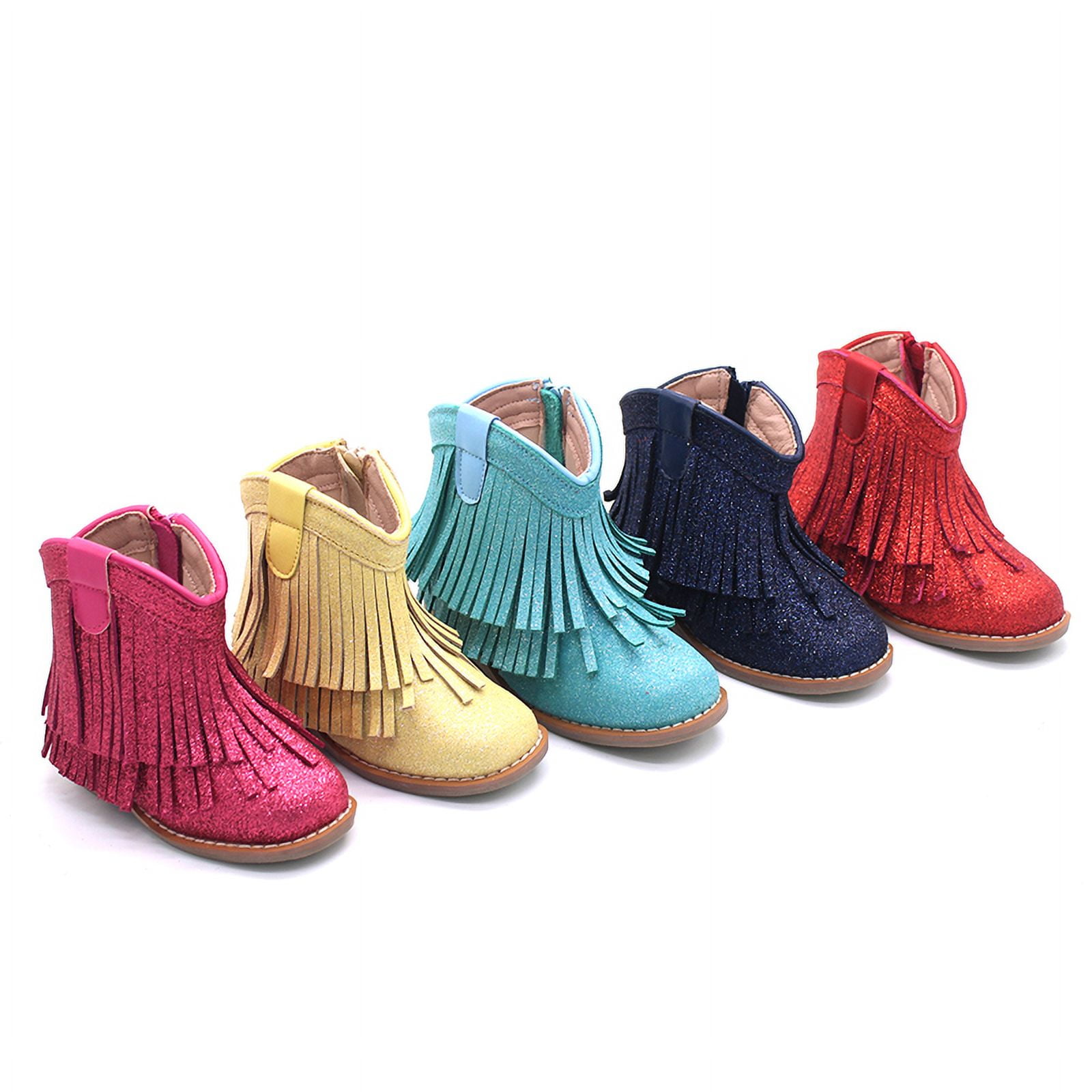 Clementine Fringe glitter girls cowboy ankle booties, aqua teal 9 ...