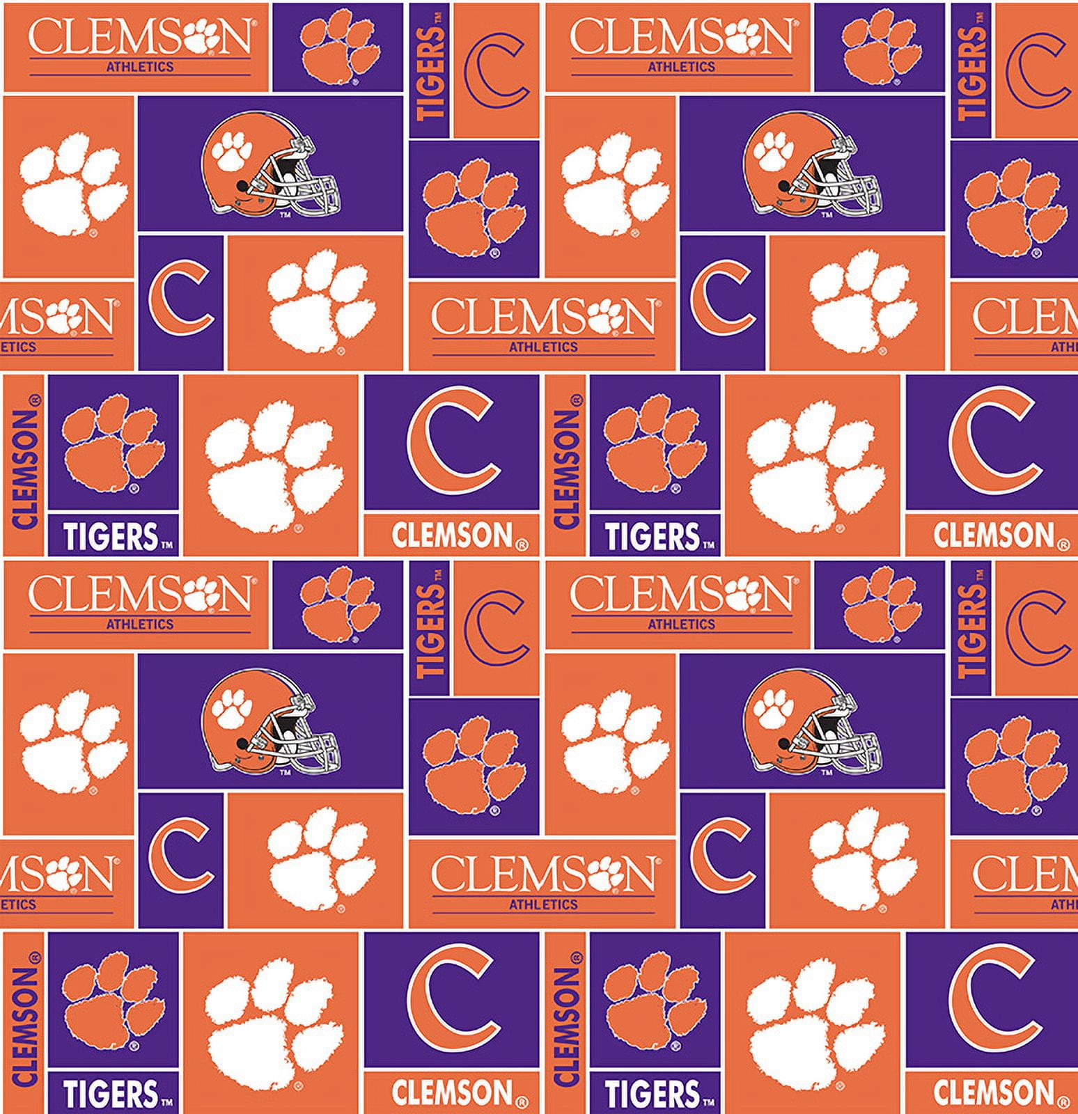 Clemson University Fabric Super Soft Fleece Classic Geometric Design ...