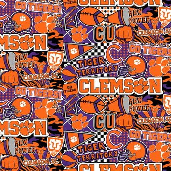 Clemson University Pop Art Graffiti Print Cotton Fabric-Sold by the ...