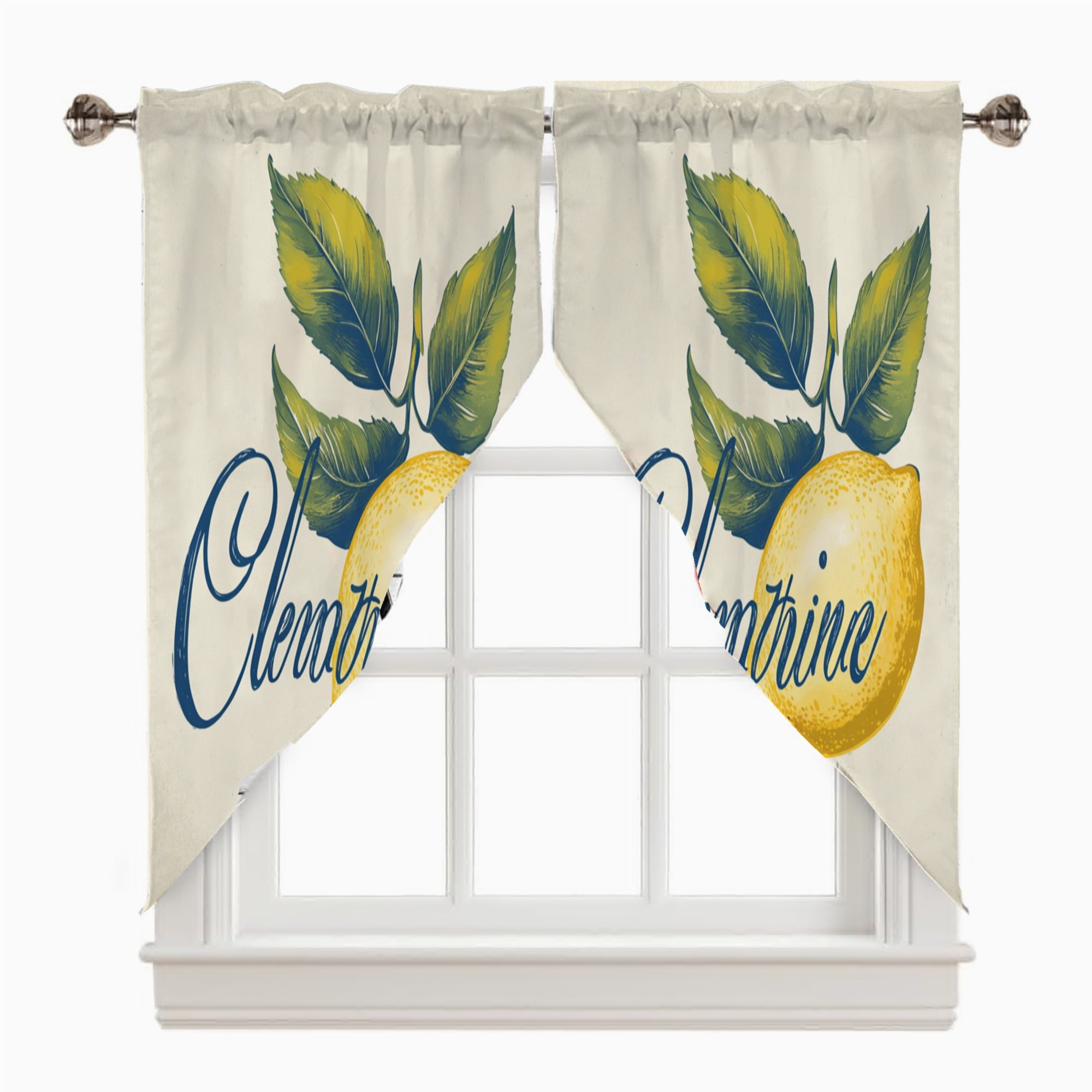 Clemtrina Lemon with Leaves Swag Valance Curtains Rod Pocket Kitchen ...