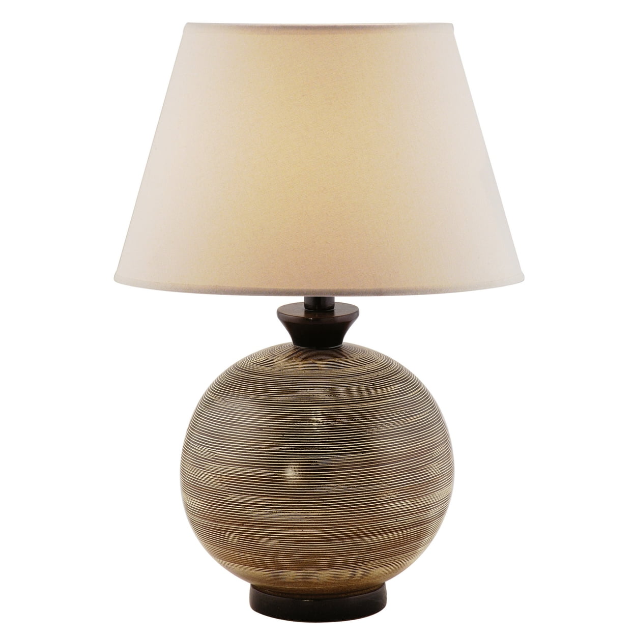 Cleo 26 Inch Table Lamp Sphere Base Lines Chocolate Brown Fabric Shade ...