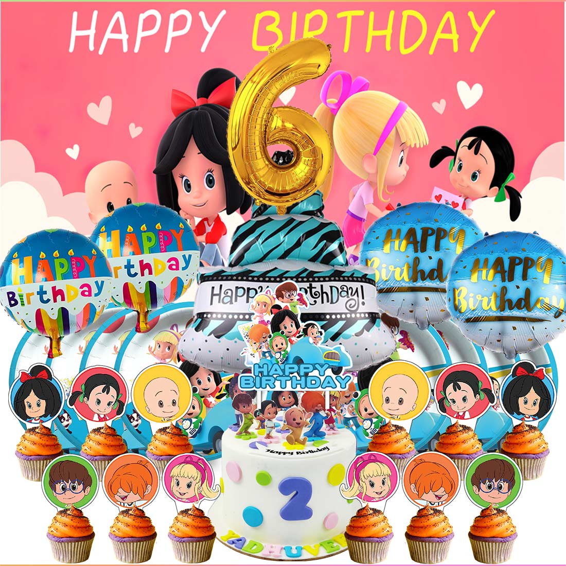 Cleo and Cuquin 6th Tableware Balloons Cake Toppers Backdrop Banner ...