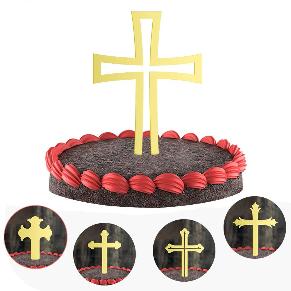 Clerance! 9PCS Christian Cross Cake Toppers Mirror Acrylic Cake Charm ...