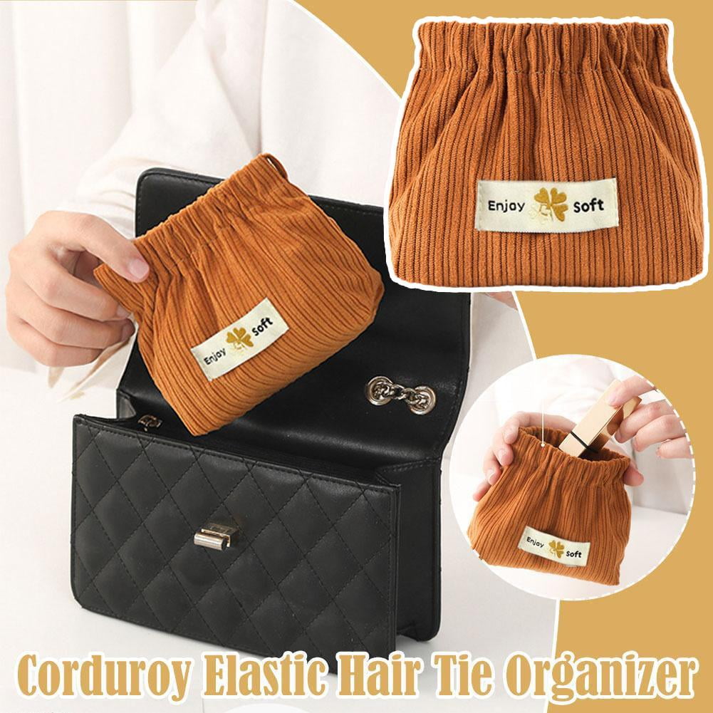 HPDL Corduroy Elastic Hair Tie Organizer Elastic Storage Bag Lipstick ...