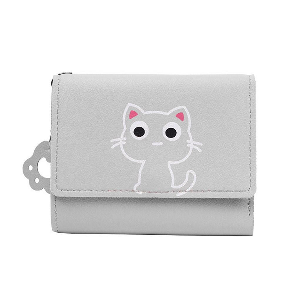 Clerance! Light Grey New Cute Cartoon Wallet Women Short Three-Fold Cat ...