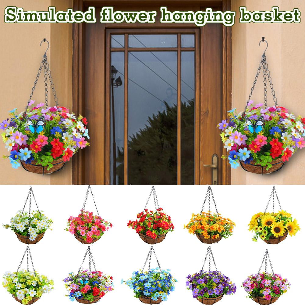 Clerance! PawCasa Artificial Hanging Flowers In Basket Silk Daisy Fake ...
