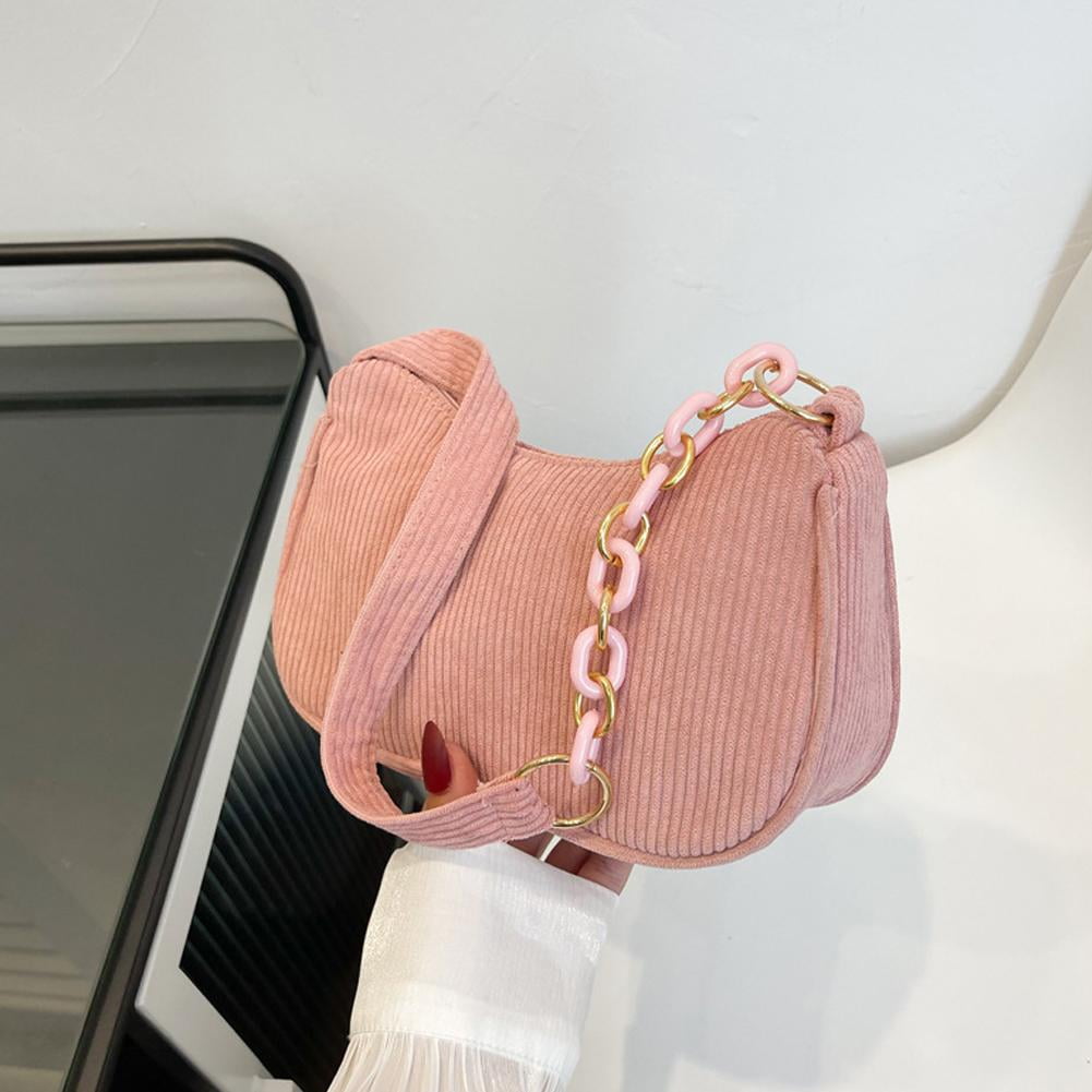 Clerance! Pink Corduroy Chain Shoulder Bag Women'S Fashion Lightweight ...