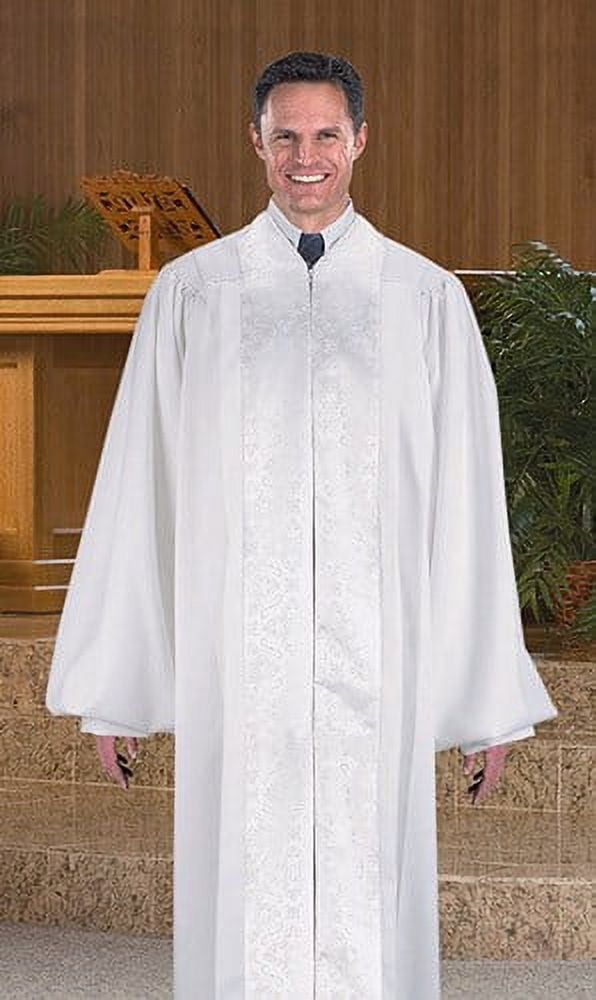 Clergy Robe-Cambridge Pulpit with Jacquard Panels-White-Small Long ...