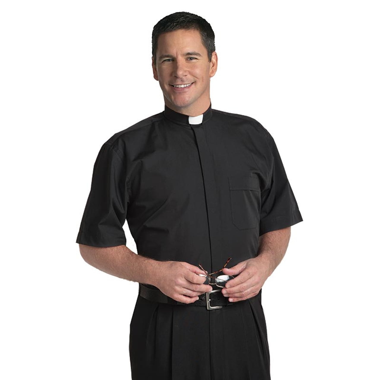 Clerical Shirt-Short Sleeve Tab Collar-15.5 In-Black - Walmart.com