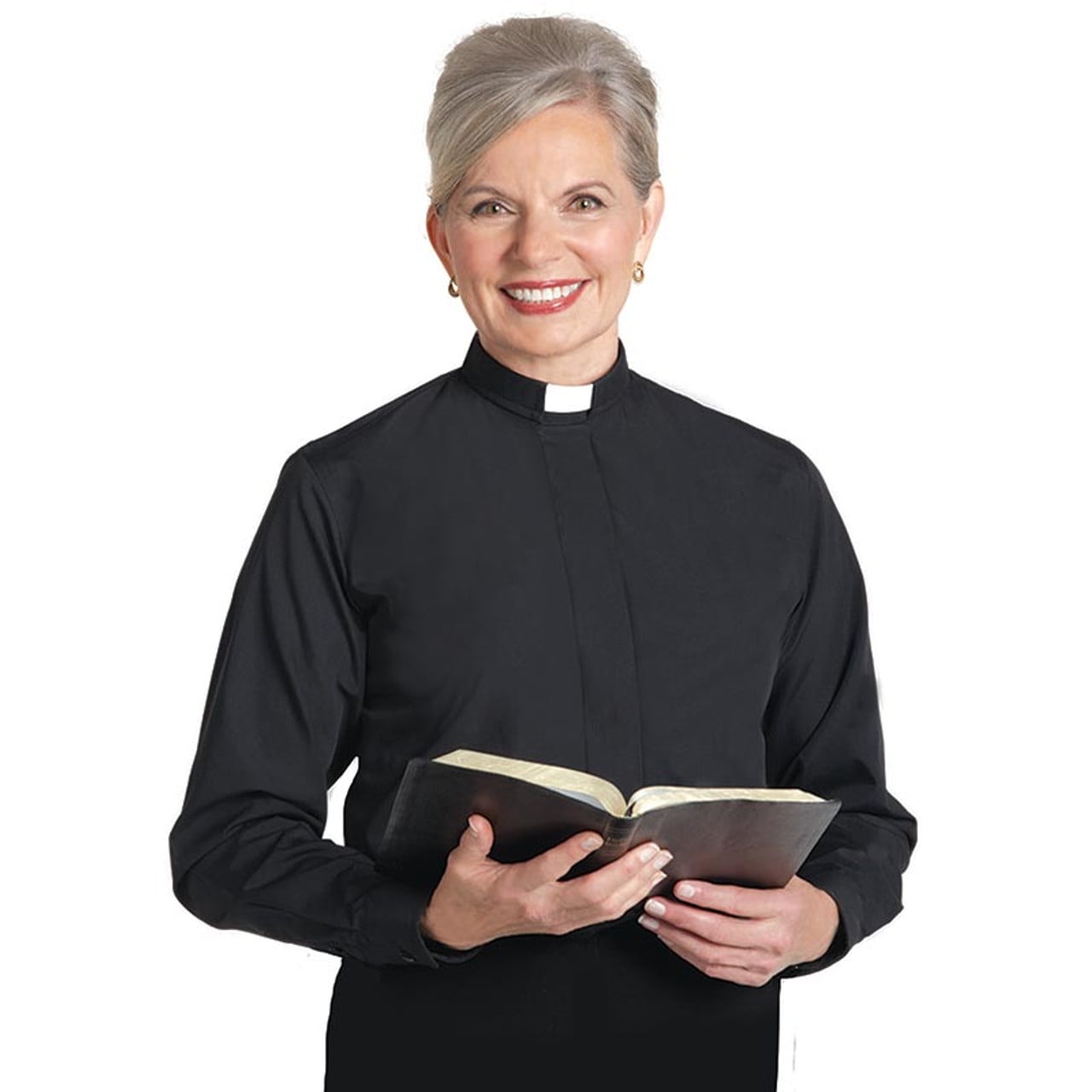 Clerical Shirt-Women-Long Sleeve Tab Collar-Size 18-Black - Walmart.com
