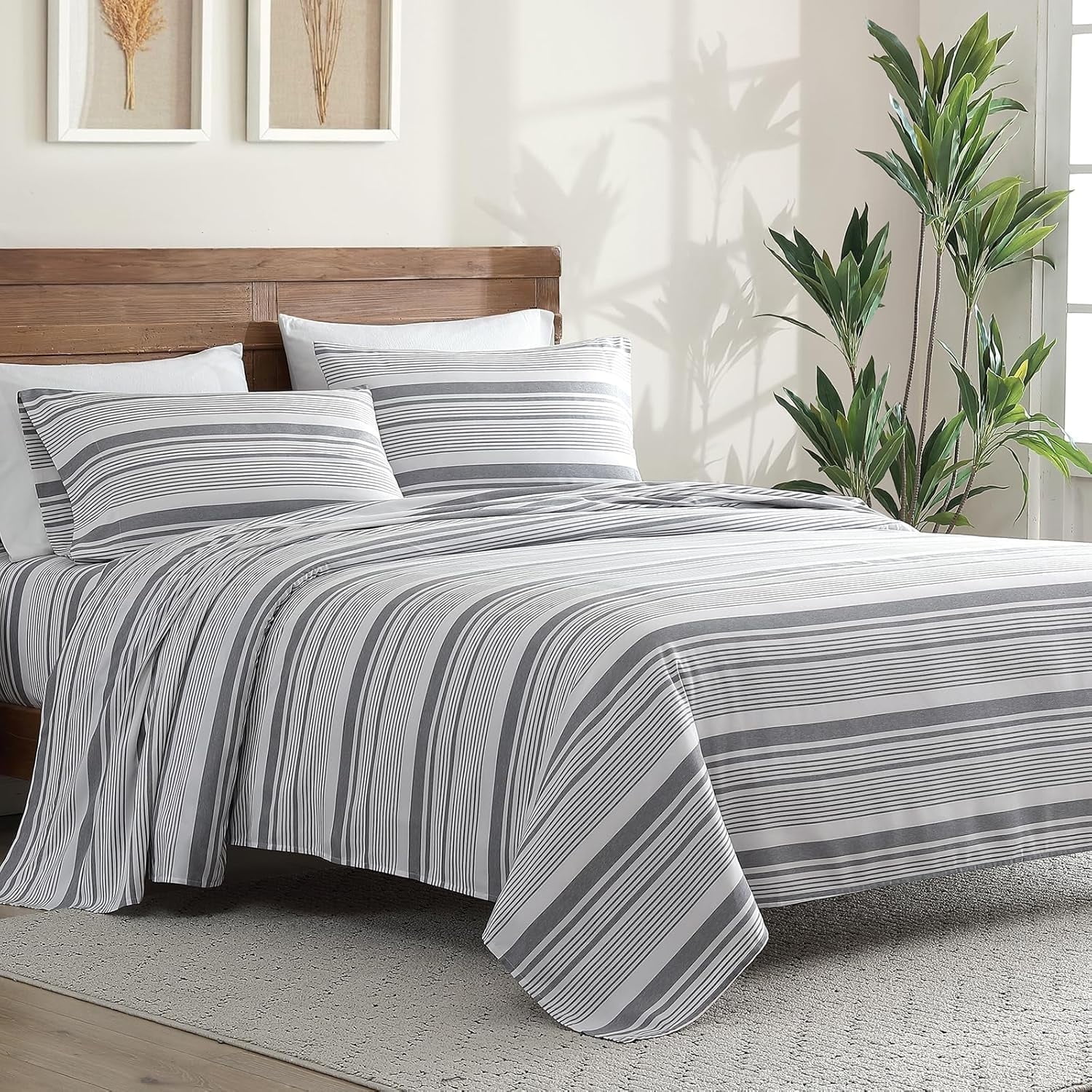 ClevaHome 3-Piece Stripe Twin Sheets Set, Super Soft & Breathable Bed ...