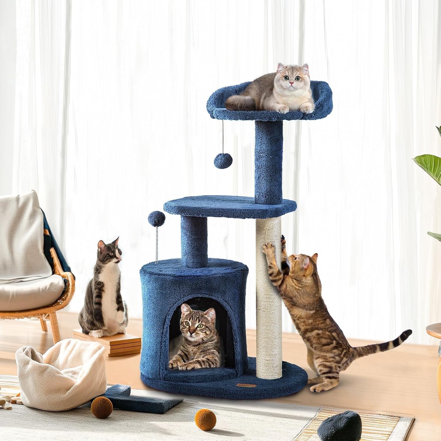 ClevaHome Small Deep Denim Blue Cat Tree for Small Spaces, Kittens, 33. ...