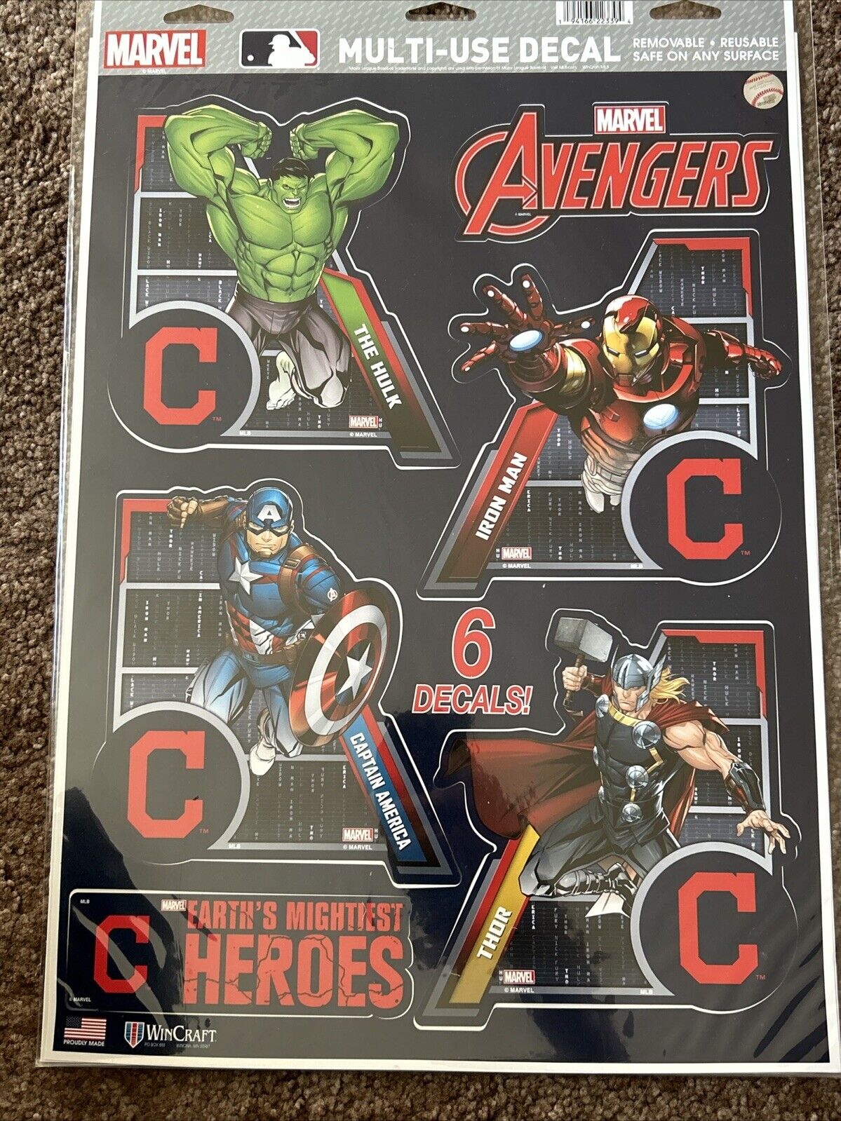 Cleveland Guardians / MARVEL Multi-Use 6 Piece Decals 11" x 17 ...