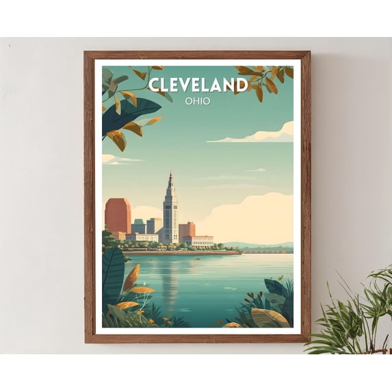 Cleveland Ohio Retro Travel Mid Century Modern Vintage Cityscape North ...