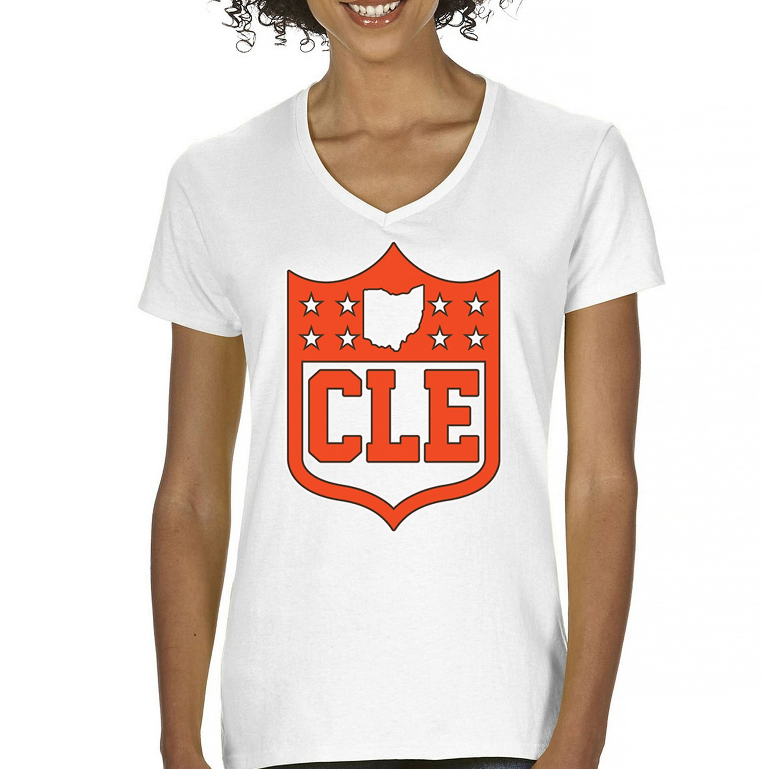 Cleveland Shield Women's V-Neck T-shirt Game Night Fantasy Football Fan ...