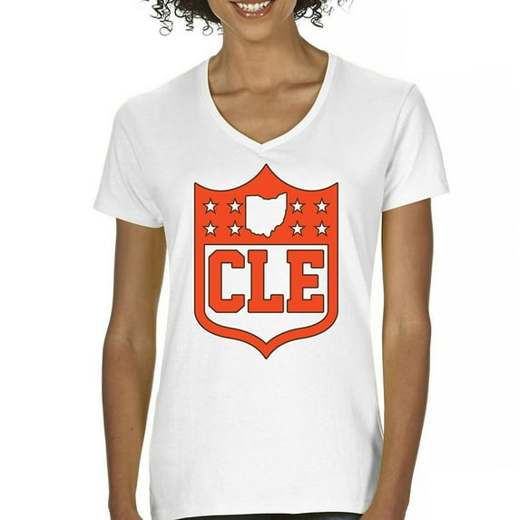 Cleveland Shield Women's V-Neck T-shirt Game Night Fantasy Football Fan ...