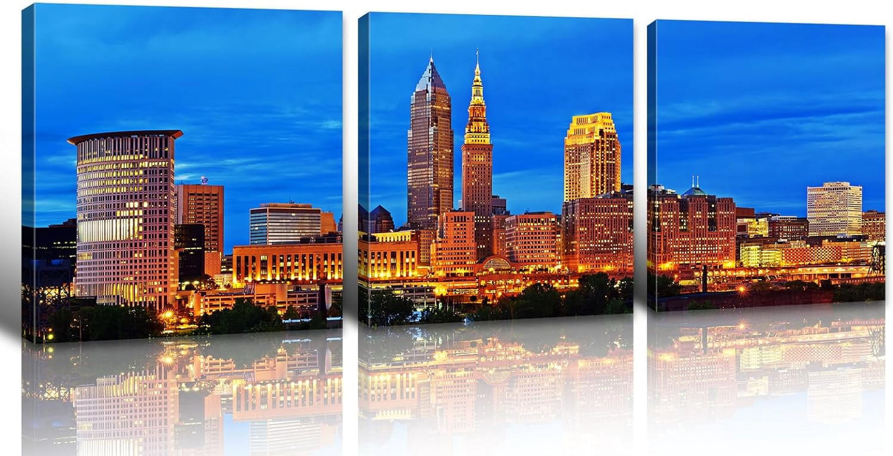 Cleveland Skyline City Wall Art - Ohio City Night Scene Pictures Canvas ...