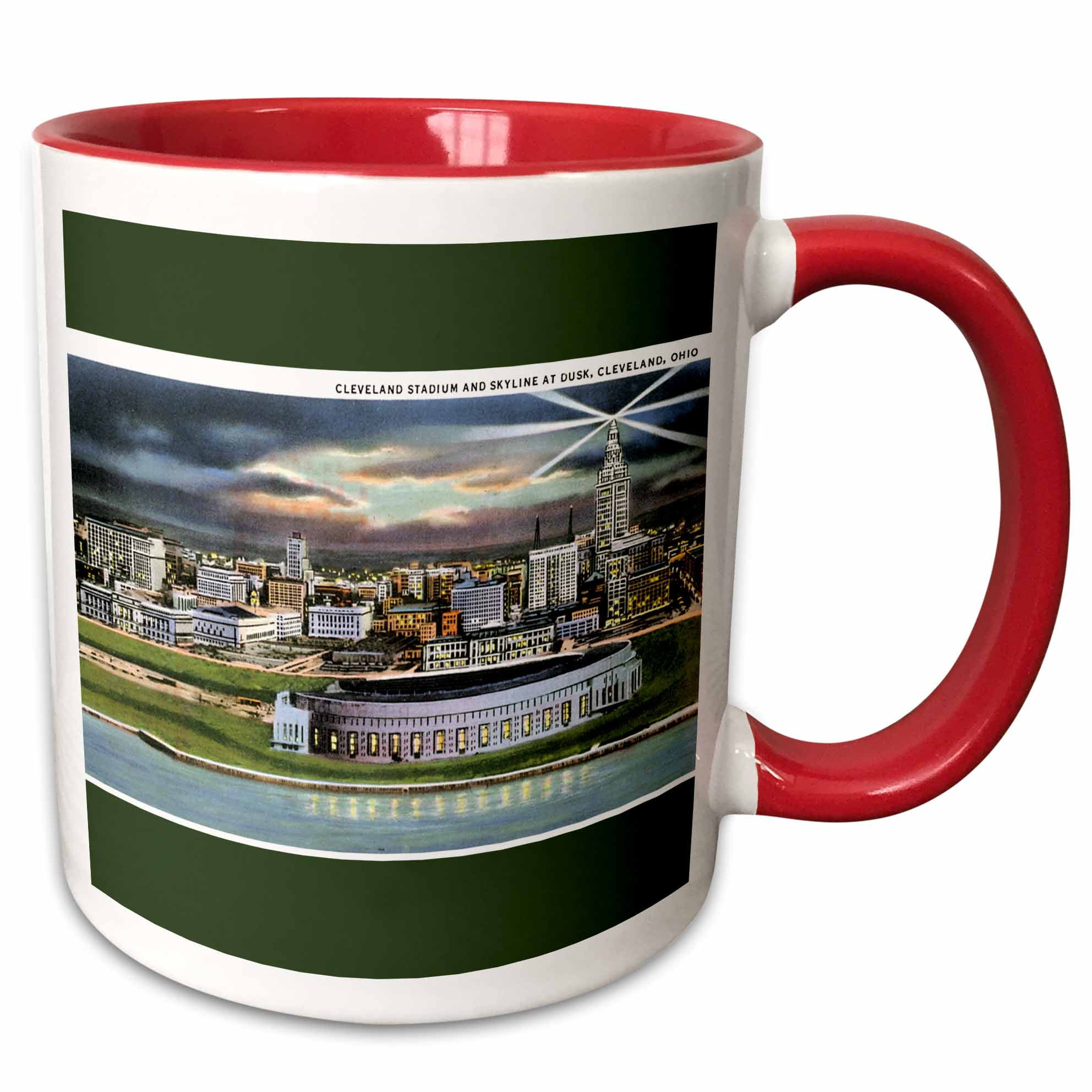 Cleveland Stadium and Skyline at Dusk Cleveland Ohio 11oz Two-Tone Red ...