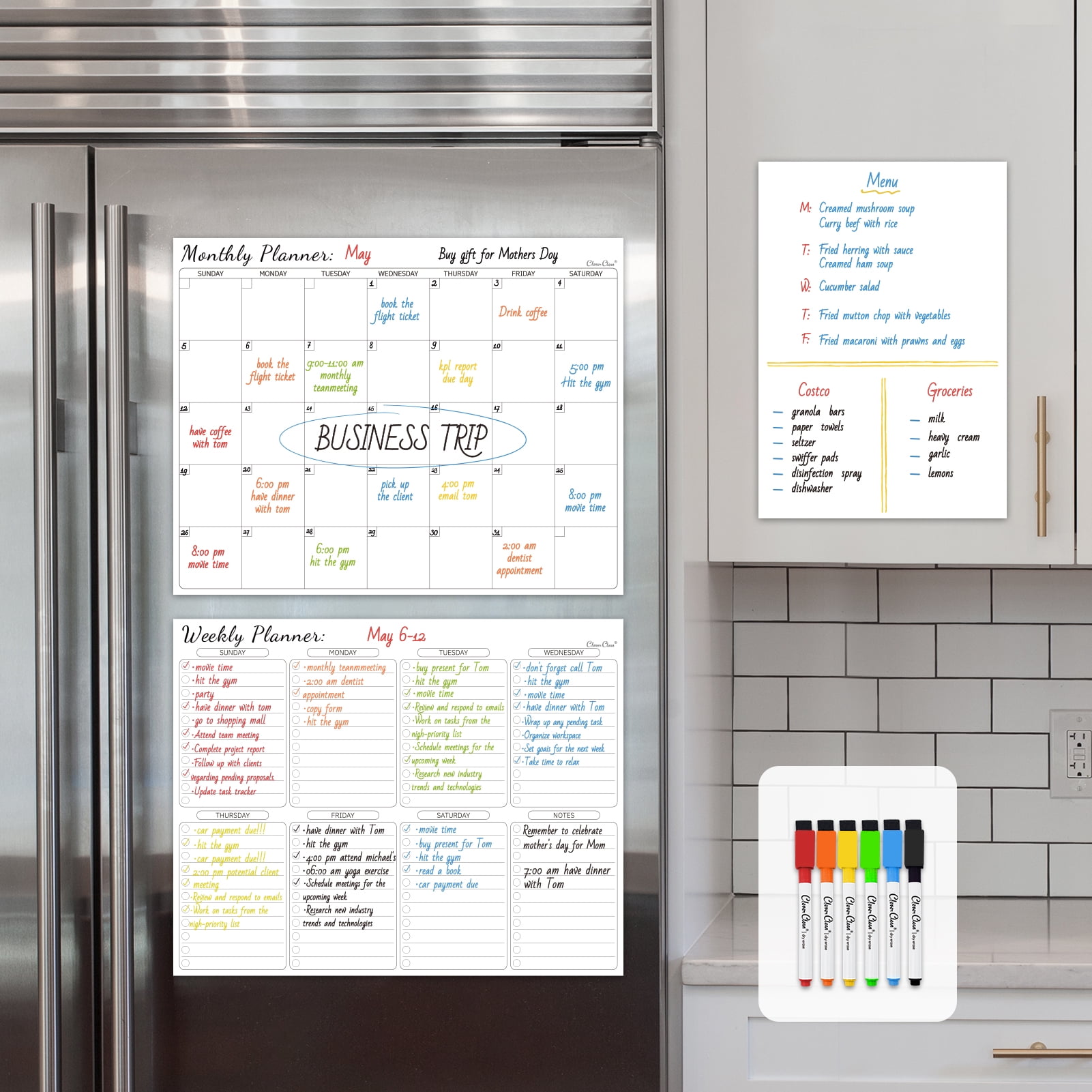 Clever Clean Non-Magnetic Calendar Set - Dry Erase Monthly Calendar ...
