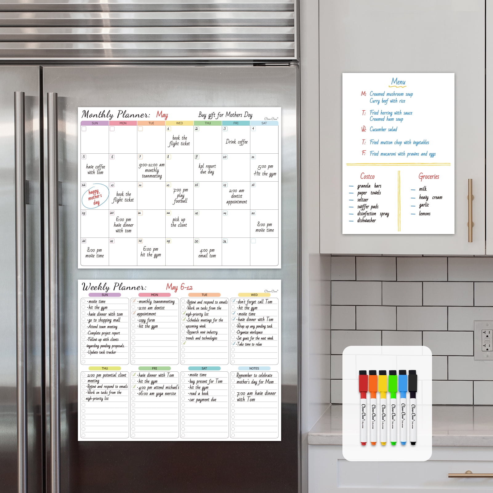 Clever Clean Dry Erase Calendar Set, Monthly Calendar, Weekly Planner ...