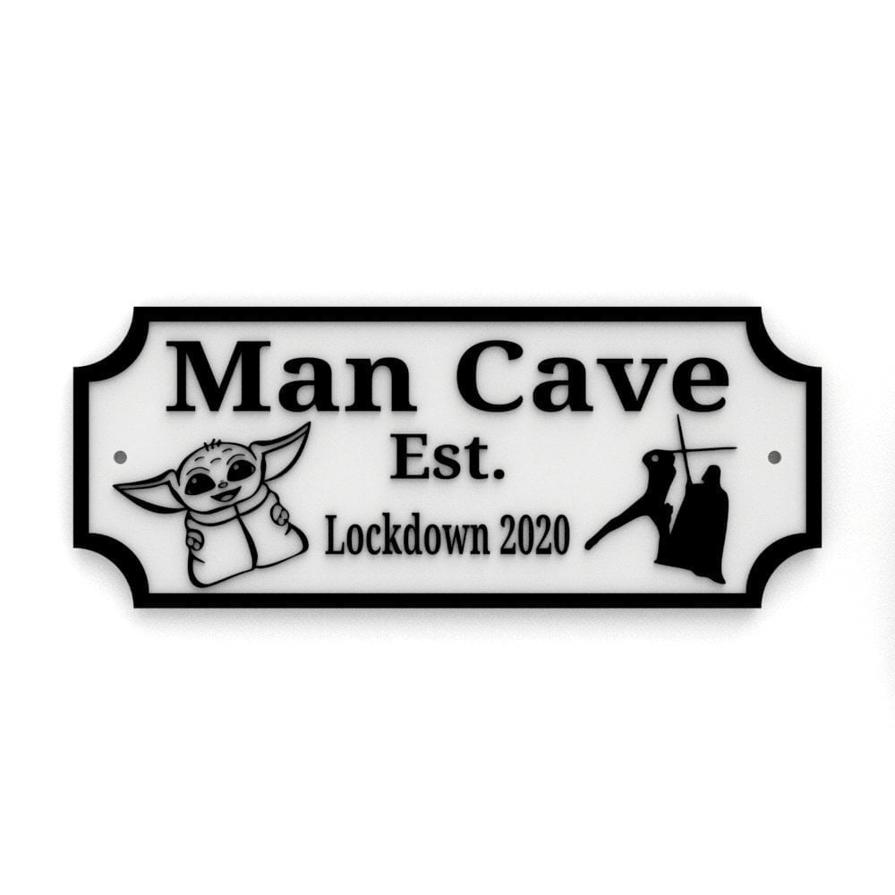 Clever Contraption Funny Sign | Man Cave Est. Lockdown 2020 - Black ...