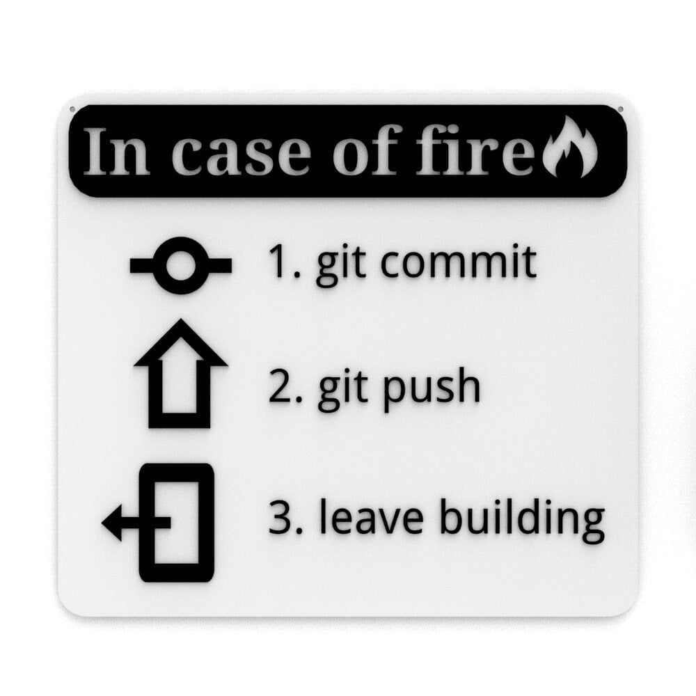 Humorous Fire Safety Sign: Git Commit, Git Push, Leave - Durable 3D ...