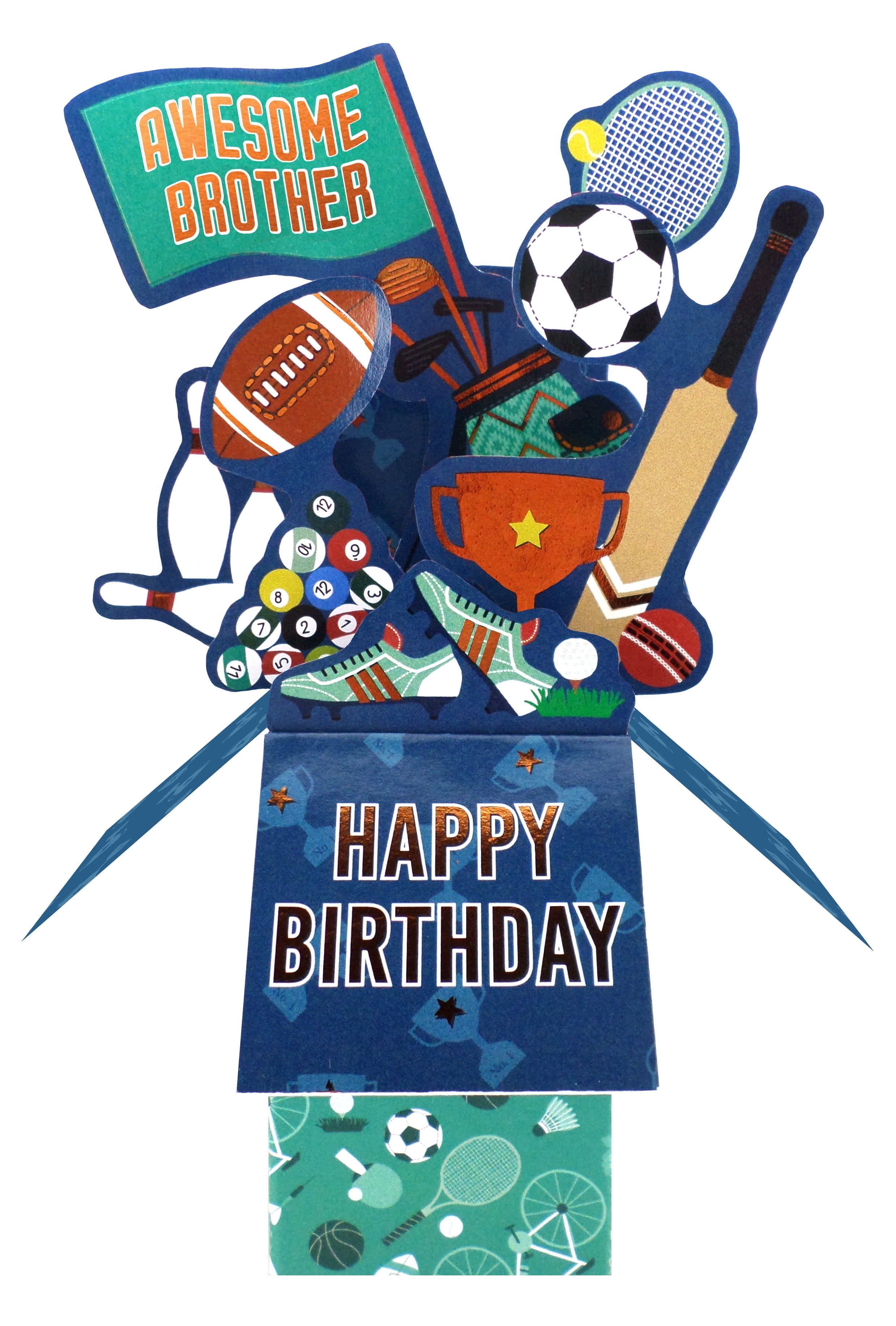 Clever Cube Pop Up Card - Brother Birthday- Sports icons - Walmart.com