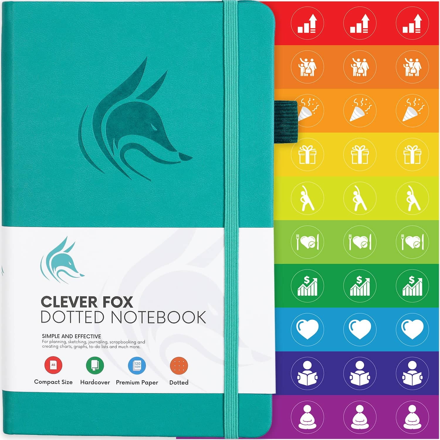 Clever Fox Dotted Notebook with Thick 120g Paper and Pen Loop, Stickers ...