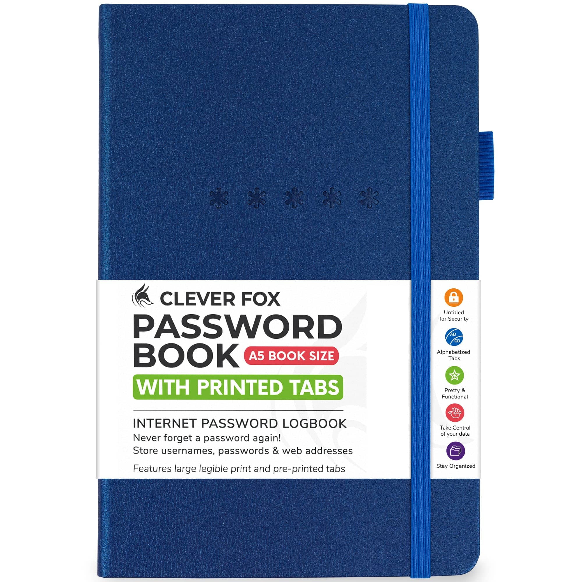 Clever Fox Hardcover Leather Password Book - Medium, A5, 8.3x5.8 ...