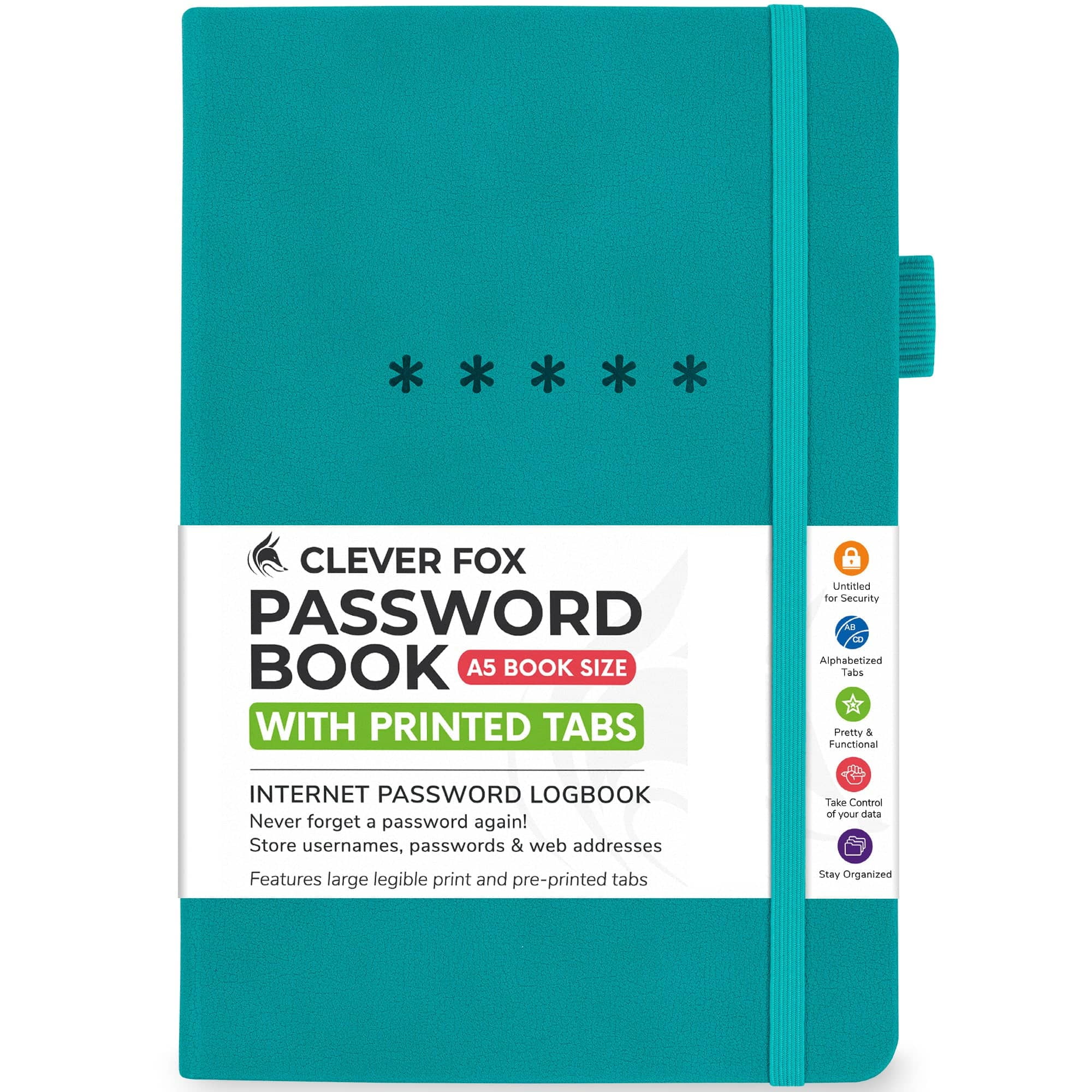 Clever Fox Password Book - A5, 8.3x5.8″ Hardcover, Alphabetized ...