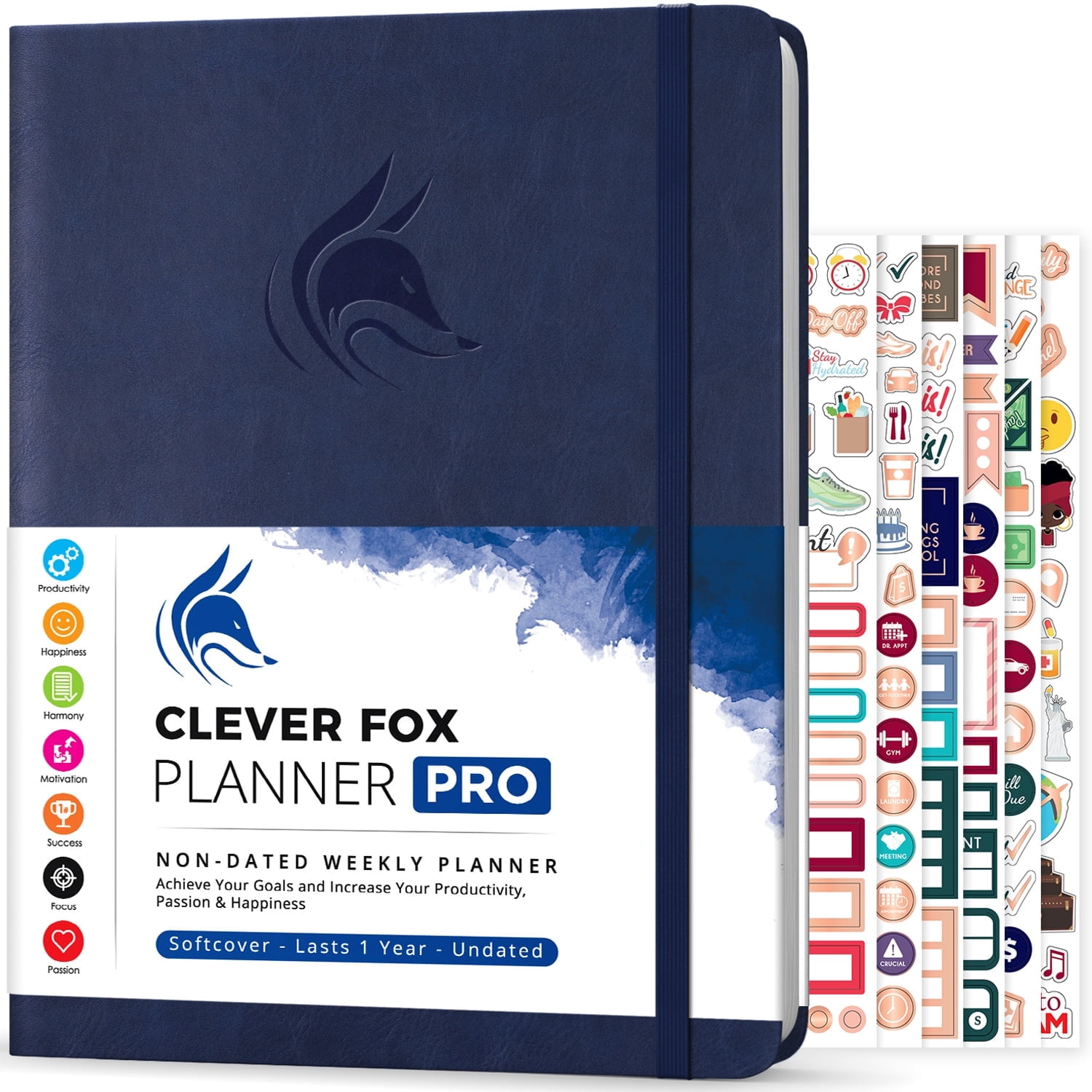 Clever Fox Pro Weekly Planner - Dark Blue, Undated 12 Months Notebook, Daily Agenda Book ...