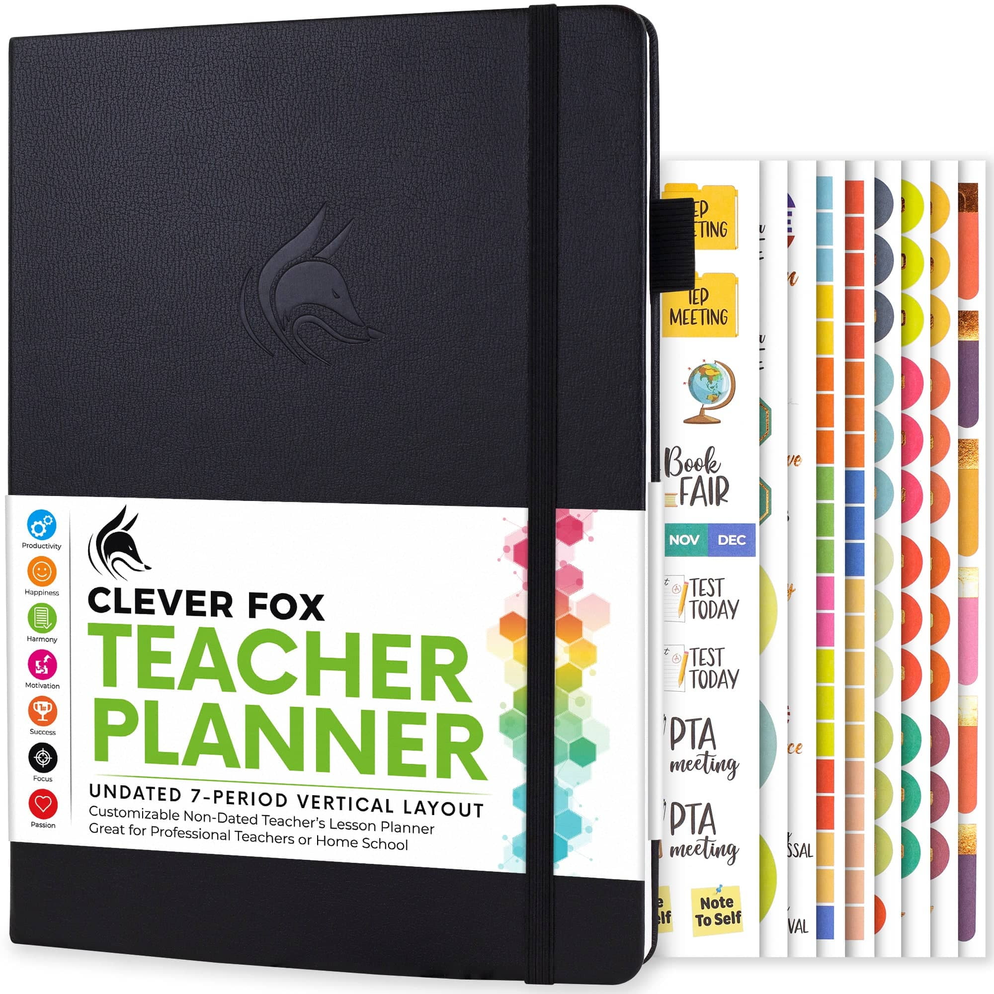 Clever Fox Teacher Planner - Undated Black Weekly Agenda for School ...