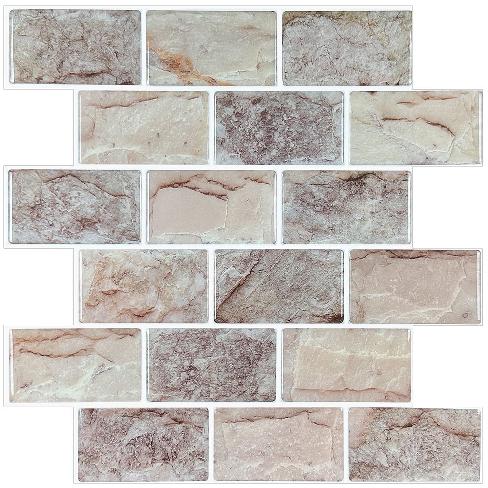 Clever Mosaics 3D Thicker Self-Adhesive Vinyl Faux Stone Brick Backsplash Tiles 10 Pieces ...
