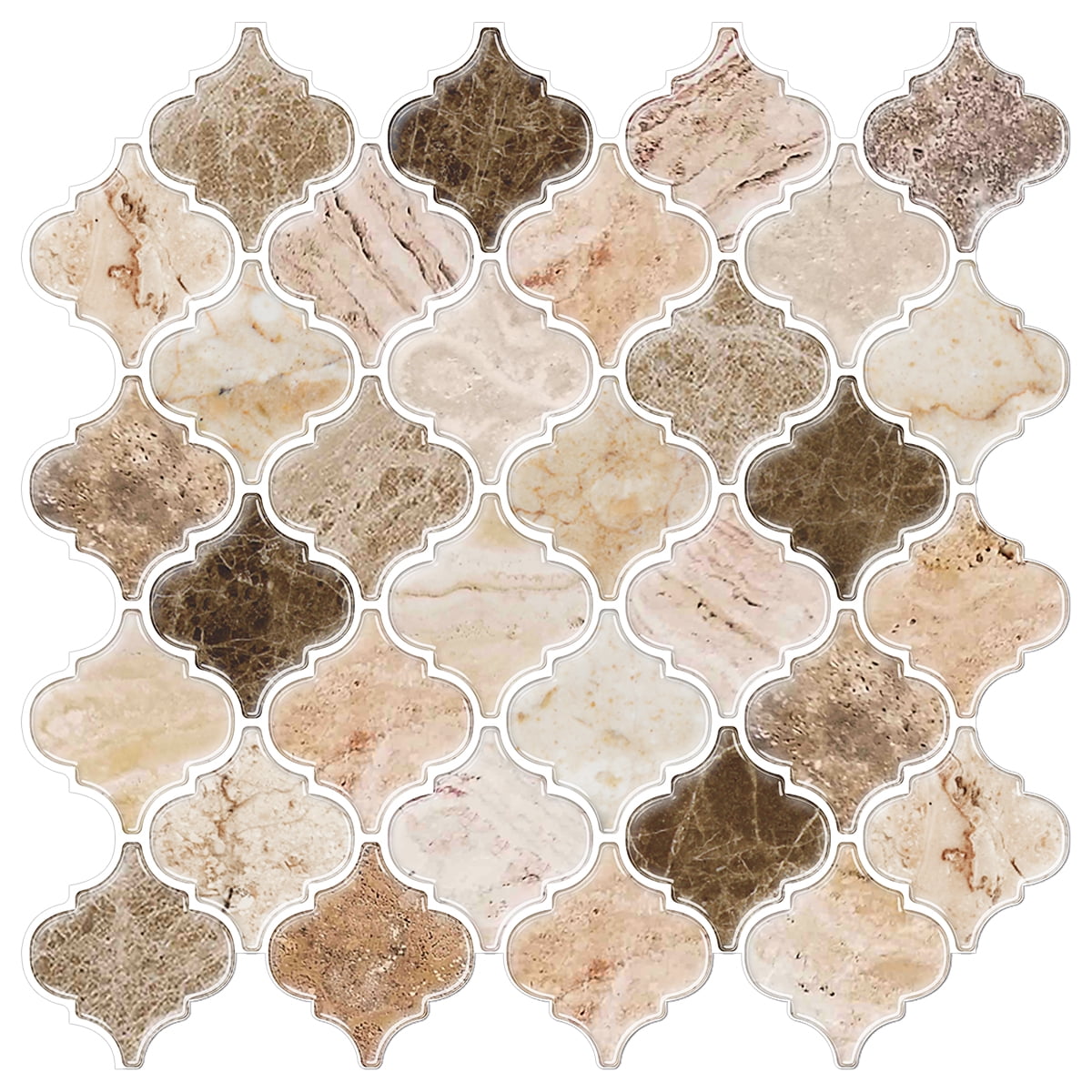 Clever Mosaics Queen Beige Marble Lantern Arabesuqe Peel and Stick 3D Vinyl Tile Backsplash ...