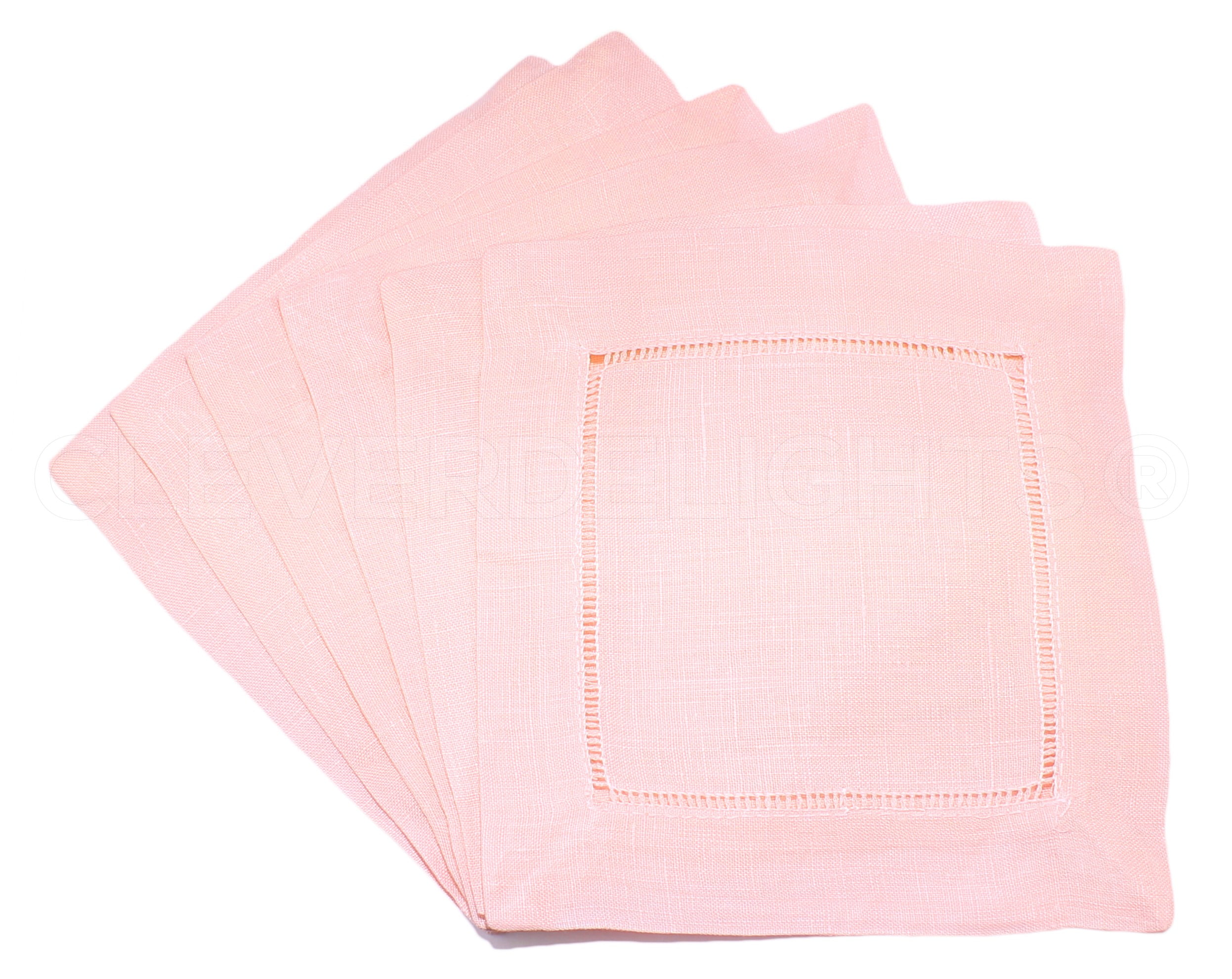 CleverDelights 6" Light Pink Linen Hemstitch Cocktail Napkins - 12 Pack ...