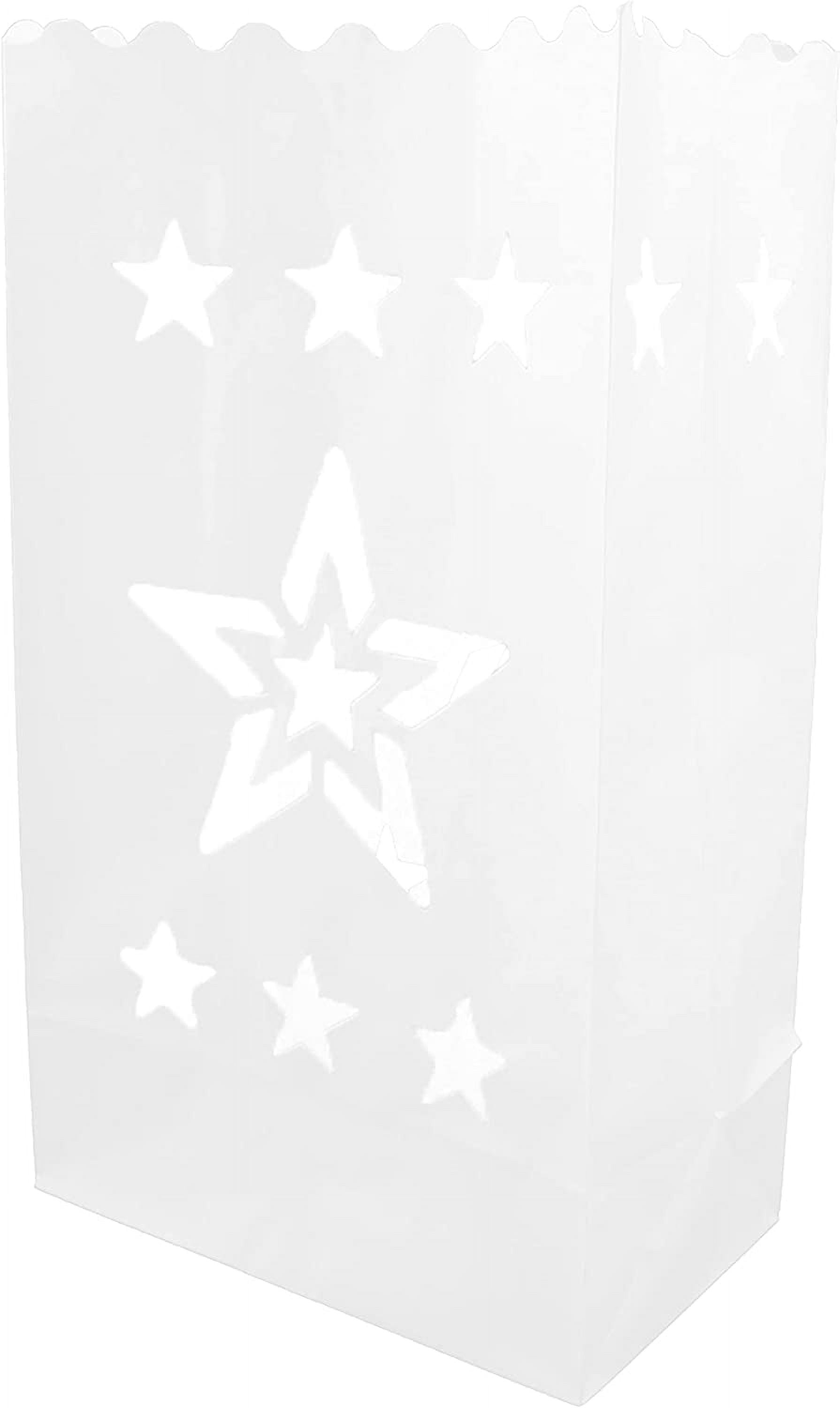 CleverDelights White Luminary Bags - 20 Count - Star Design - Flame ...
