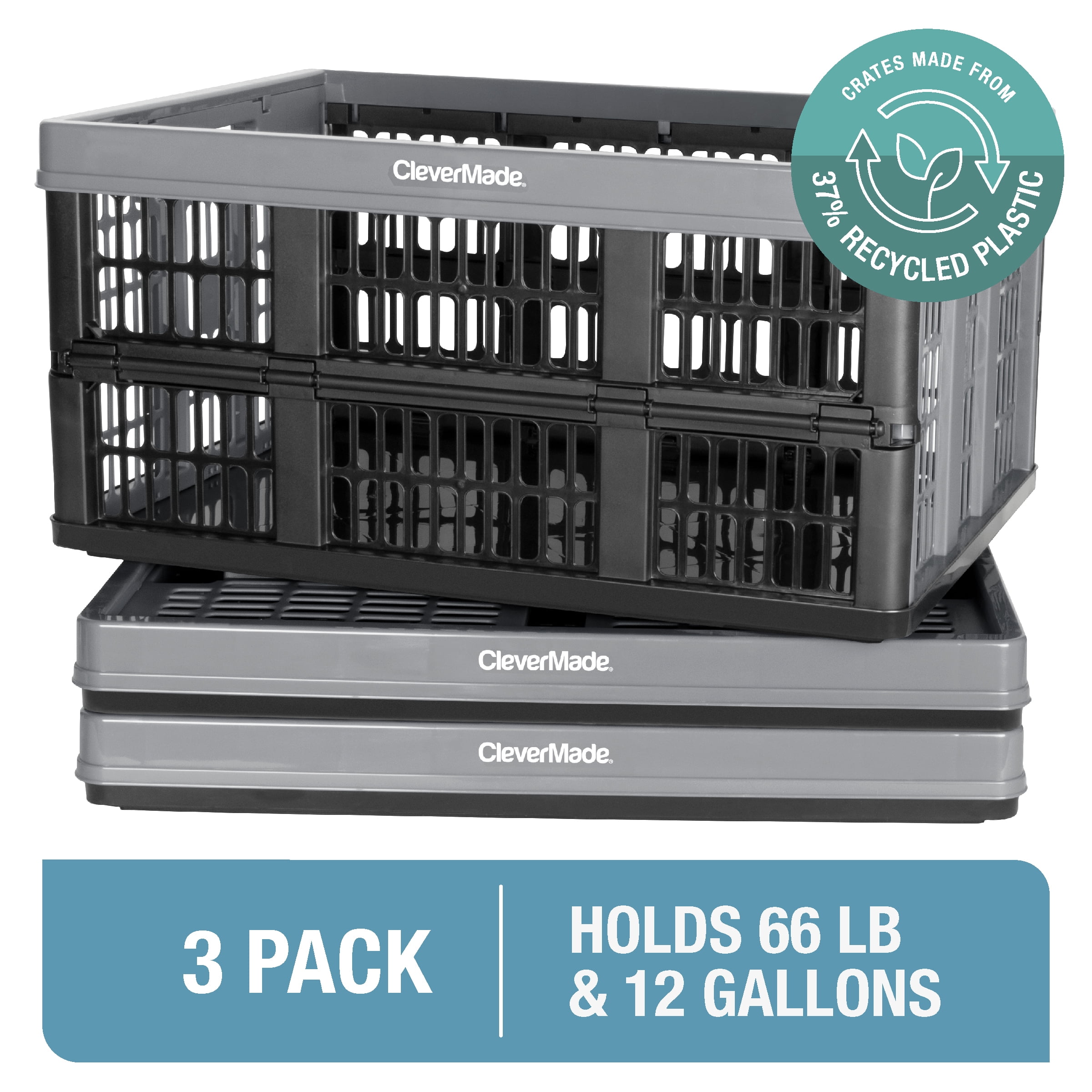 CleverMade Large Storage Utility Crate with Handles, Collapsible, 12 ...
