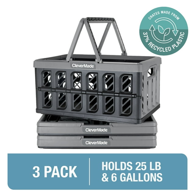 CleverMade 3 Pack Collapsible Shopping Basket EcoCrate with Handles ...